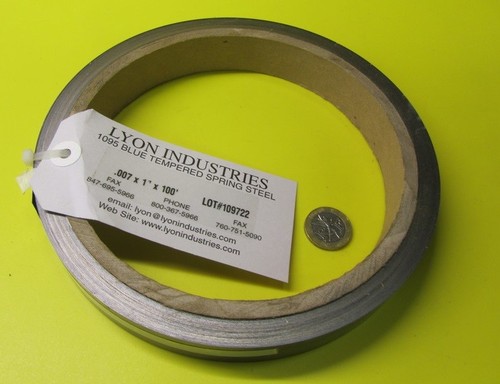 1095 Hard Blue Tempered Spring Steel Shim .007" Thick x 1.00" Wide x ...