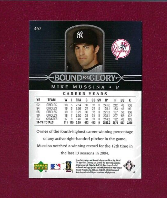 2005 Upper Deck #462 Mike Mussina Baltimore Baseball Bound for Glory | eBay