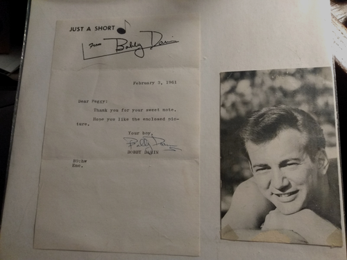 Bobby Darin autographed letter and autographed postcard received by fan ...