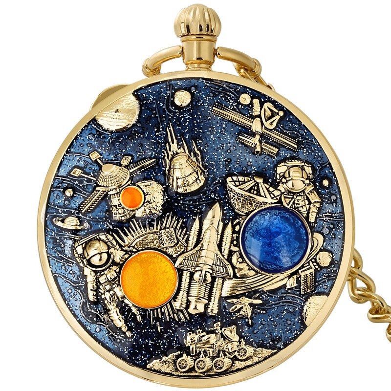 Unique Musical Movement Pocket Watch Astronaut Space Quartz with Fob ...