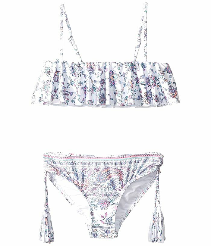$166 Seafolly Girl's White Floral Pop Palace Ruffle Bikini Swim Set ...
