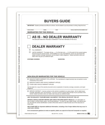 Federal Buyers Guides / AS IS Forms / Interior Seals on All 4 Sides ...