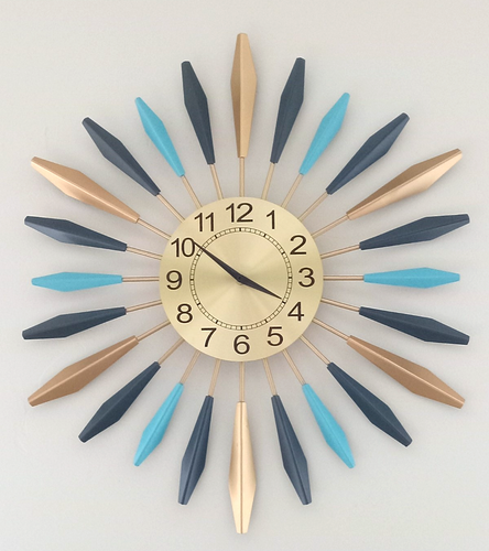 MCM Style Sunburst Atomic Wall Clock Metal Works | eBay