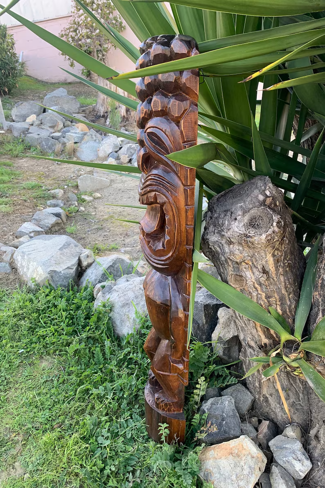 Ku Hawaiian Tiki God Wood Carving Statue Bar Patio Decor 39"x 7.5" | eBay