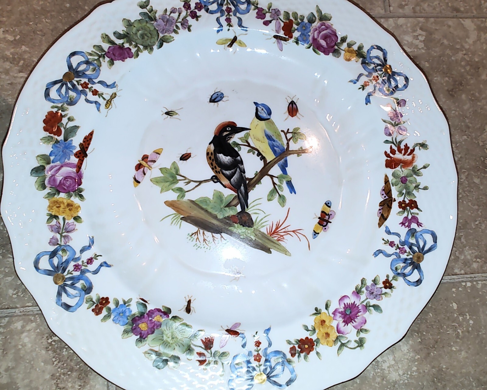 Sevres Painted Bird Dinner Plate Blue Ribbon Garland Set Of 6 | eBay