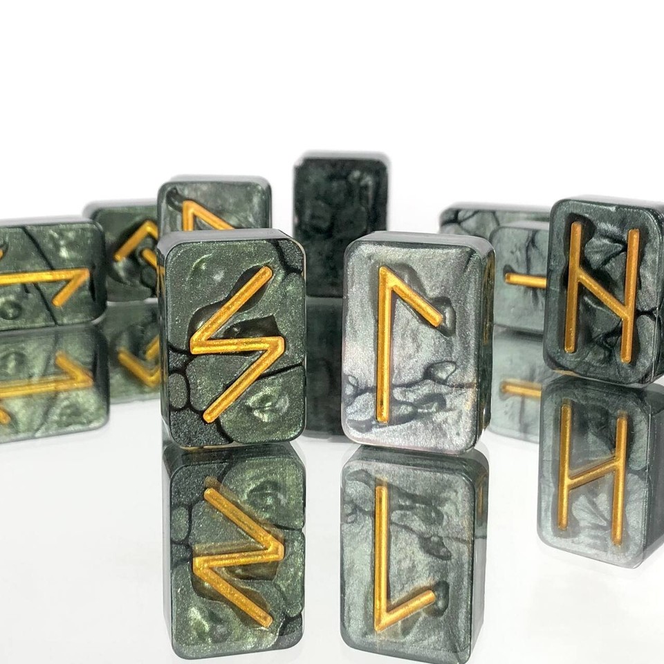 Epoxy Resin RUNES with Case, Rune Set, Green Runes, Unique Viking Norse ...