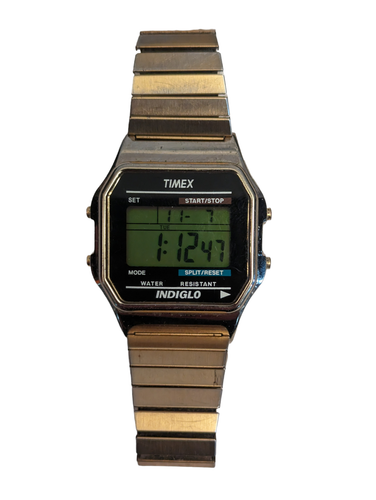 Vintage Timex Indiglo Digital Men Gold Tone Alarm Chrono Quartz Watch ...