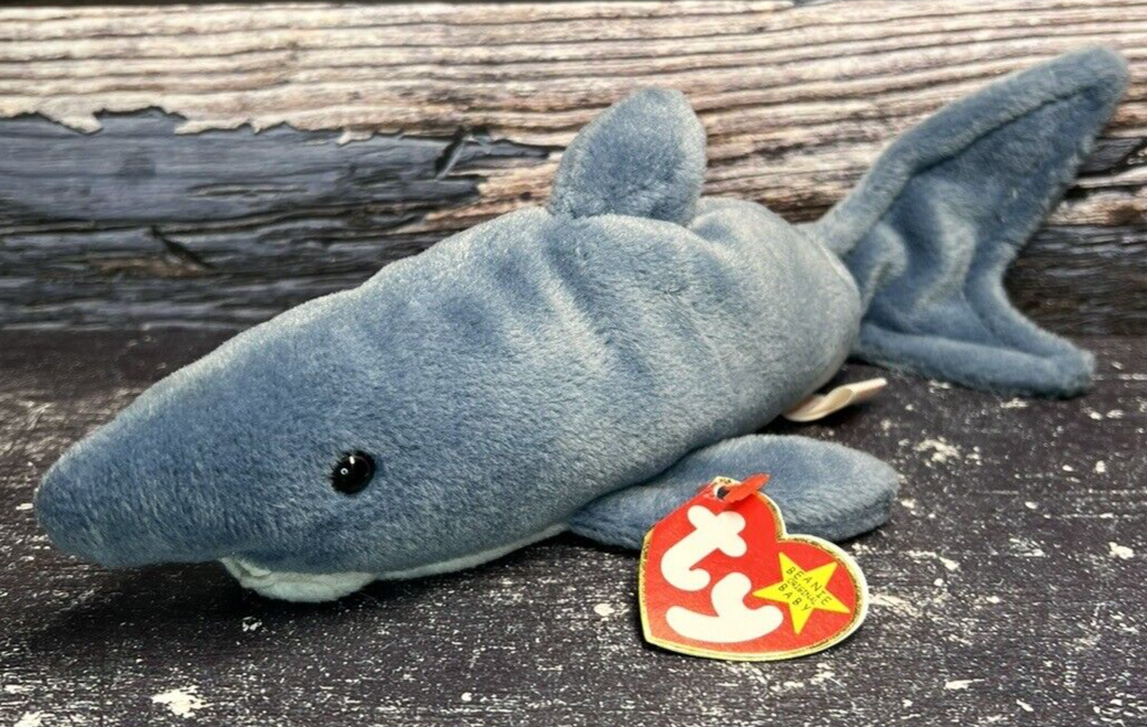 1996 RARE & RETIRED TY BEANIE BABY~CRUNCH THE BLUE SHARK PLUSH TOY 10 ...