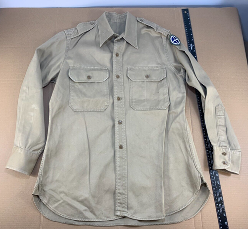 Vintage Korean War WWII Khaki Chino Shirt Patch Long Sleeve Military ...