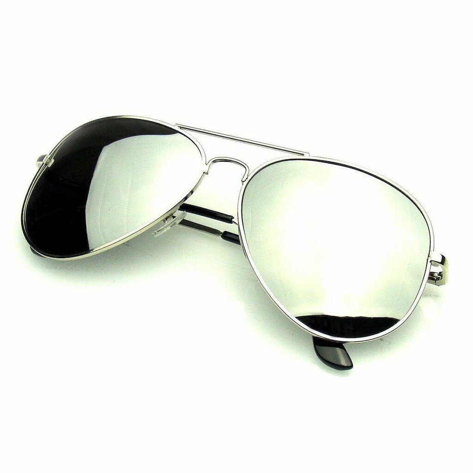 Sunglasses Mirrored Lens Men Women Metal Spring Hings Frame Pilot UV ...