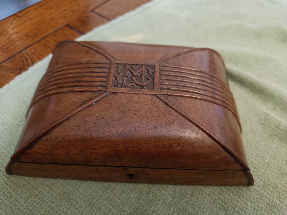 Antique Small Walnut Dome Treen Box With Initial EMC | eBay UK