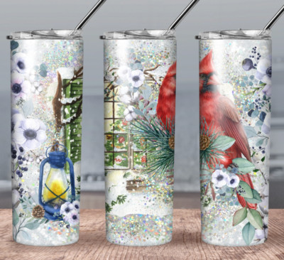 Cardinal Winter Bird 20oz Skinny Tumbler custom drinkware - with straw ...