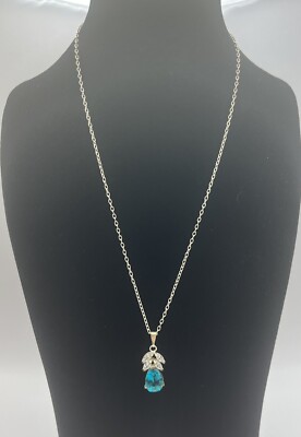 Blue Helenite 4 Carat Teardrop Pendant Necklace On 45cm Silver Tone ...