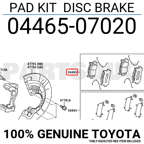 0446507020 Genuine Toyota PAD KIT DISC BRAKE 04465-07020 | eBay