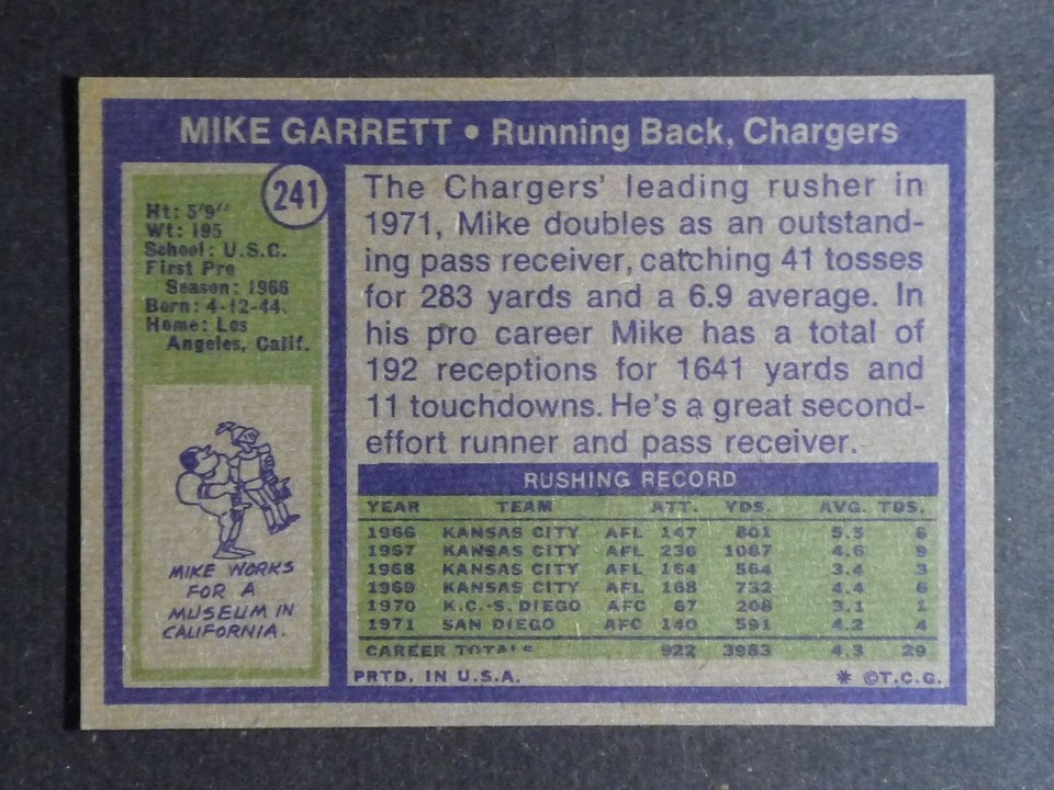 1972 Topps Mike Garrett #241 Chargers NM/MT | eBay