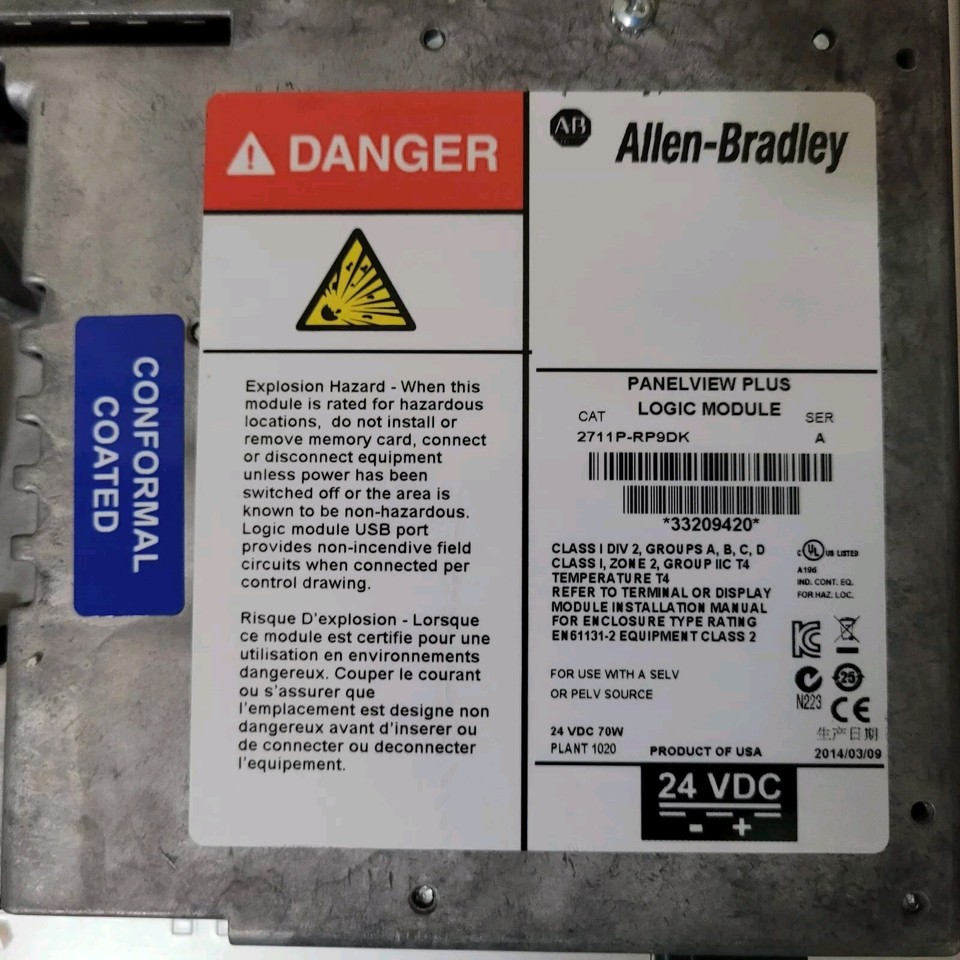 Allen-Bradley 2711P-RP9DK PanelView Plus 6 700-1500 Logic Module ...
