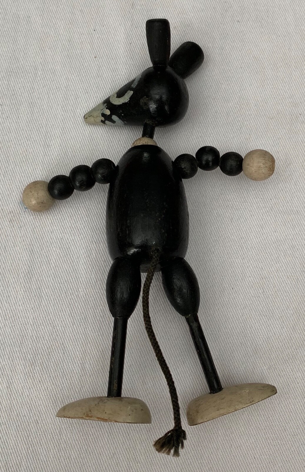 IGNATZ MOUSE WOOD JOINTED FIGURE WITH TAIL C. 1930'S PIE EYES 6" KRAZY ...