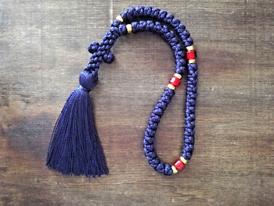 50 knots Navy blue Prayer rope with red beads | Orthodox Christian ...