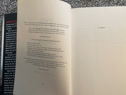 Island : A Thriller by Ben Coes. 2021 First Edition Hardcover with Dust ...