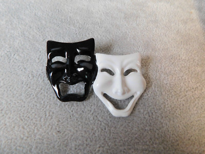 Vintage Theater Mask Bl/Wh Enamel Comedy Tragedy Brooch Pin | eBay