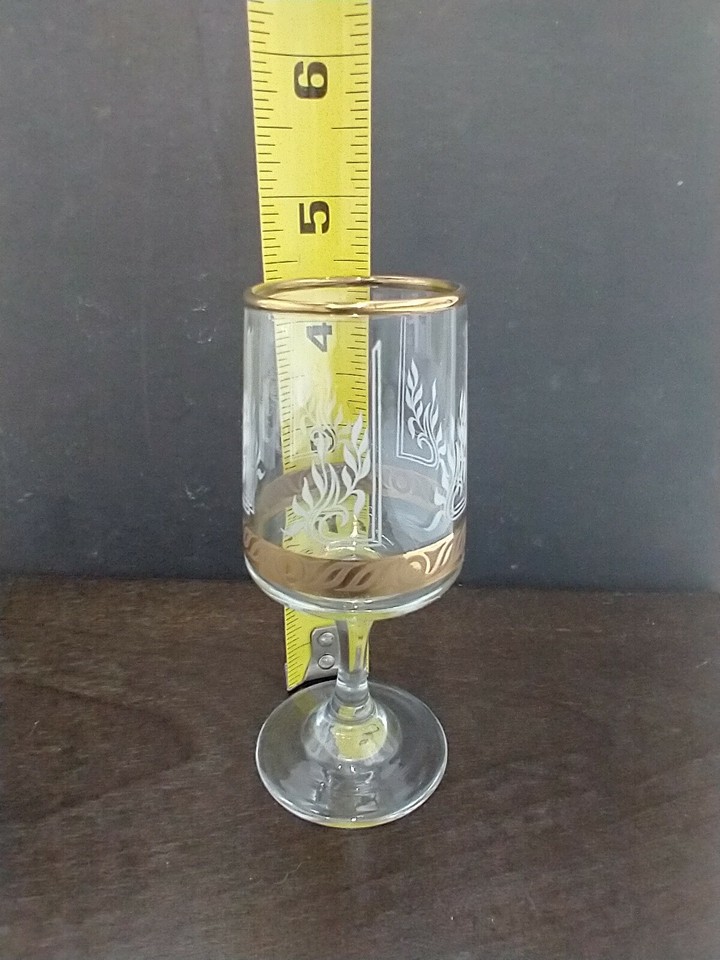 Vintage Etched & Gold Trim Cordial Liquor Glasses by Dema 4-3/8" H Set ...