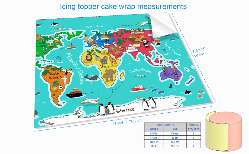 CHILDREN'S WORLD MAP WRAP AROUND EDIBLE CAKE TOPPER ICING SHEET ...