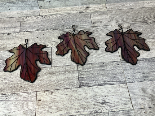 Maple Leaf Stained Glass Suncatcher Beveled Lead Window Wall Decor Set ...