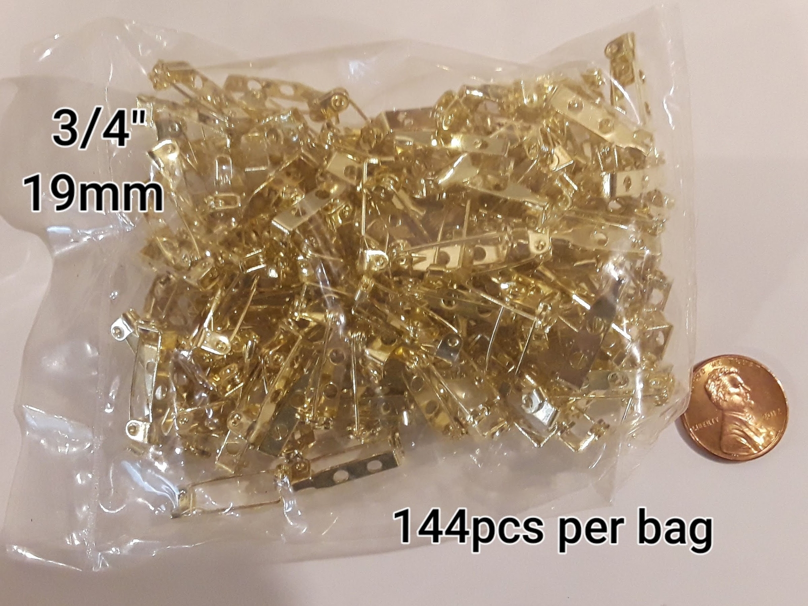 144 pc bags Bar Style Pin Backs with Safety Catch 3/4" 19mm GOLD color ...