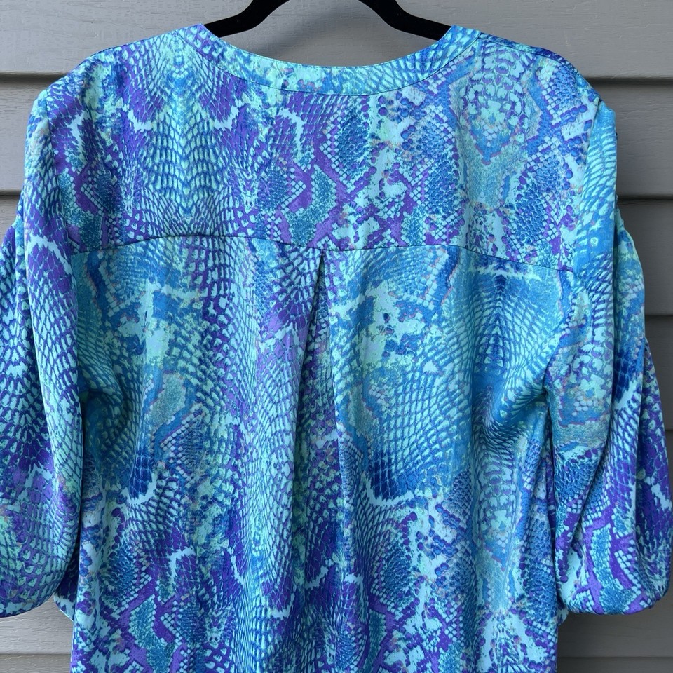 Jennifer Lopez Snake Print Flowy Top Dolman Sleeves Blue Women's Size L ...