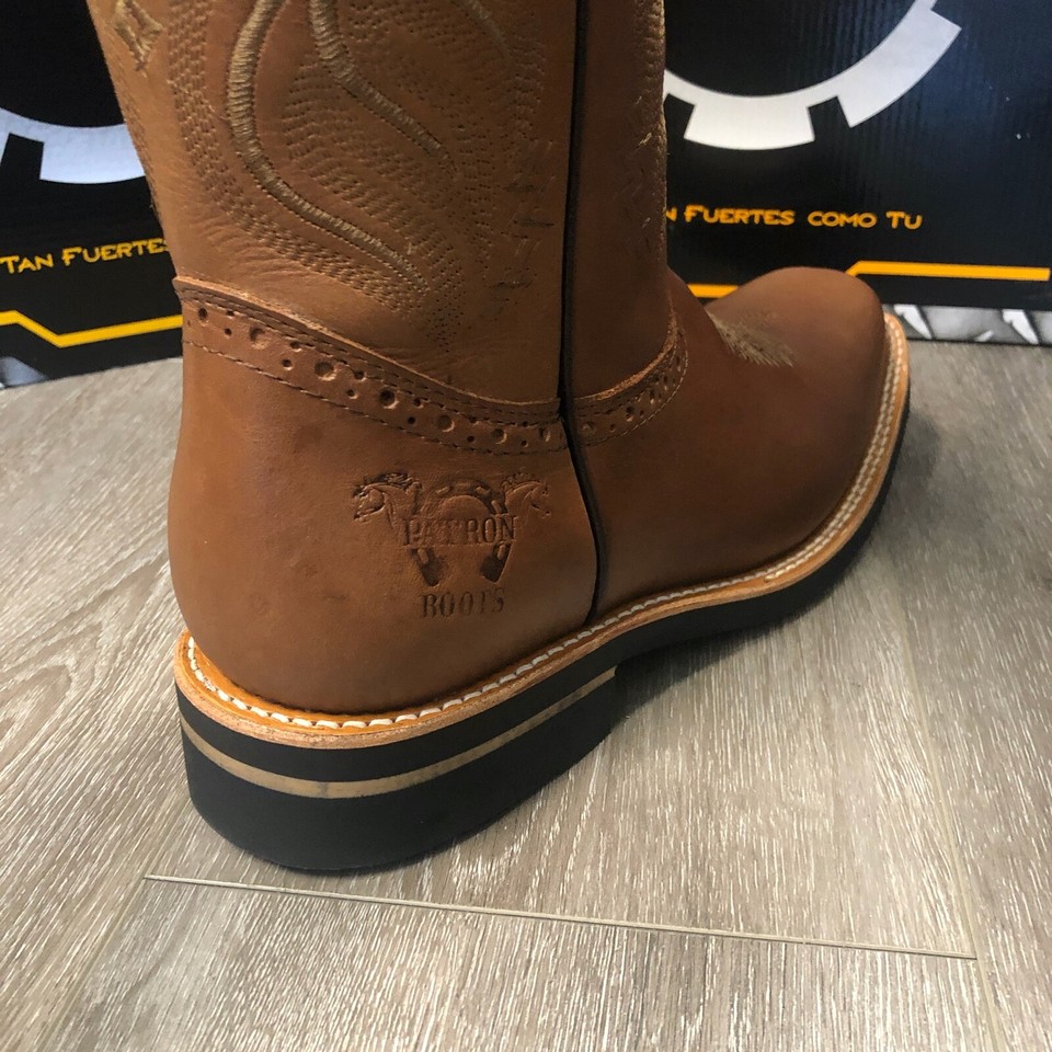 MEN'S WESTERN BOOTS GENUINE LEATHER RUBBER SOLE SOFT INSOLE SQUARE TOE ...