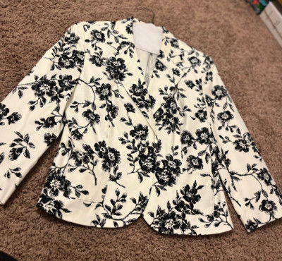 EUC JUDITH HART SIZE 12 WOMEN'S BLACK & WHITE FLORAL LINED BLAZER ...
