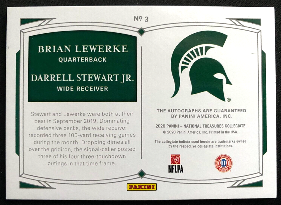 2020 NT Collegiate Brian Lewerke & Darrell Stewart Jr. Dual Autograph ...