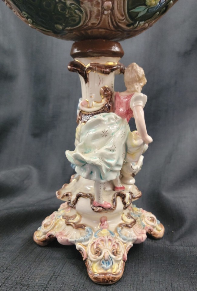 Bros Bruders Urbach Majolica Figural Compote ~ Colorful & Detailed, 14 ...