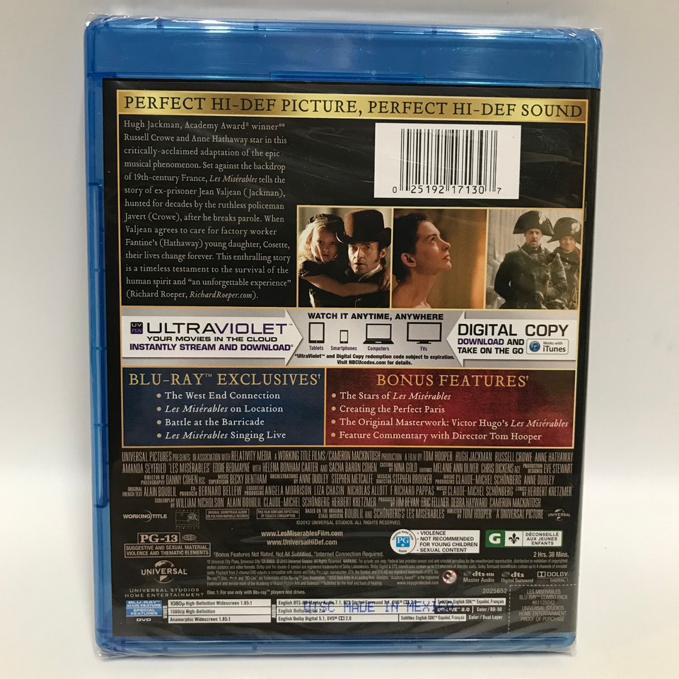 Les Misérables (Blu-ray/DVD, 2013, 2-Disc Set, Includes Digital Copy ...