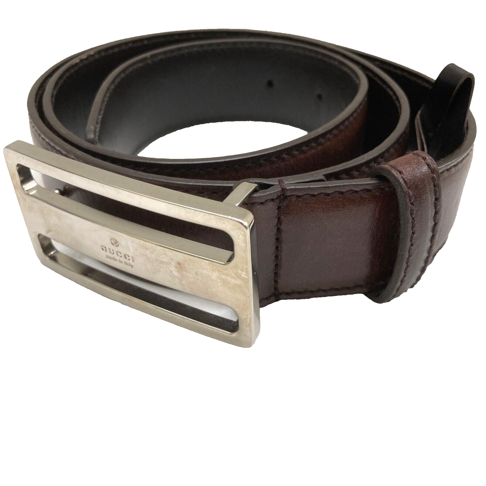 Gucci Mens Belt Brown Leather Made In Italy UNIQUE BU… - Gem