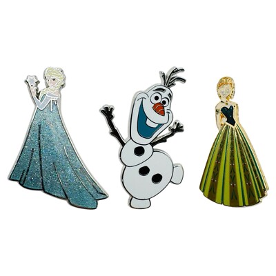 Disney Frozen Pin Set Of 3 Elsa Anna & Olaf 2014 Glitter | eBay