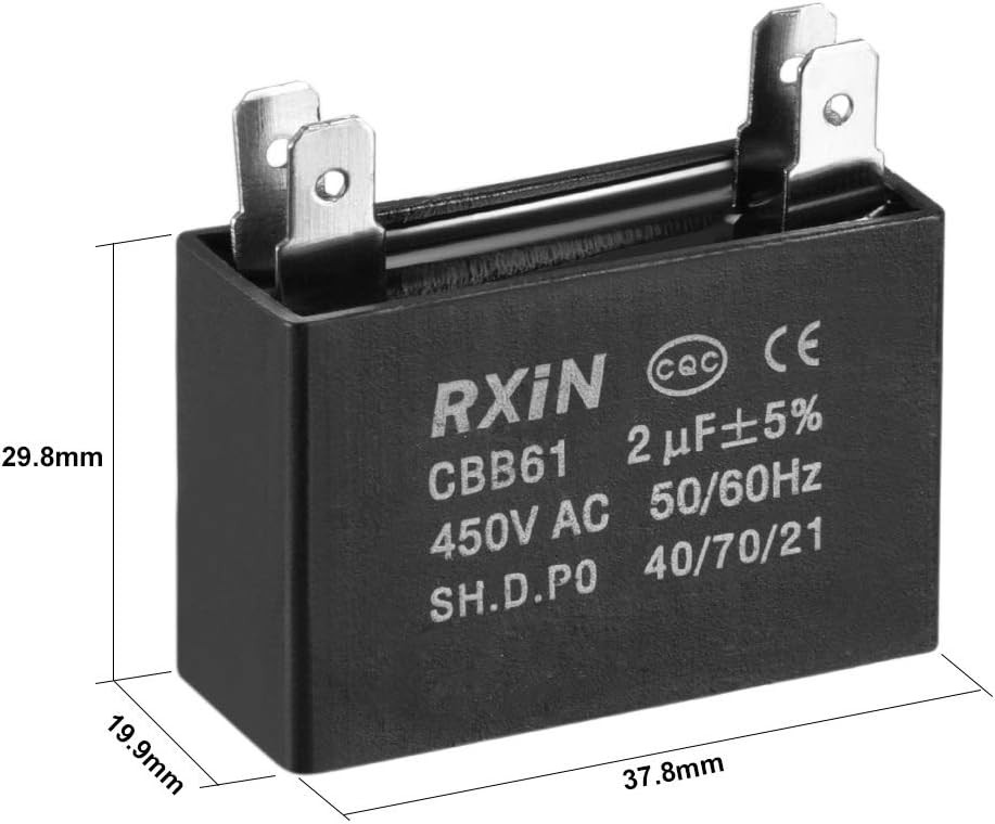 uxcell Ceiling Fan Capacitor CBB61 2uF 450V AC Double Insert Metalized ...