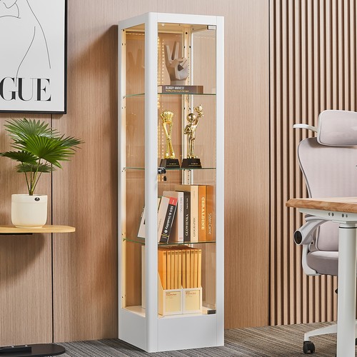 Lockable Steel Display Cabinet with RGB Light Glass 4-layer Bookshelf ...