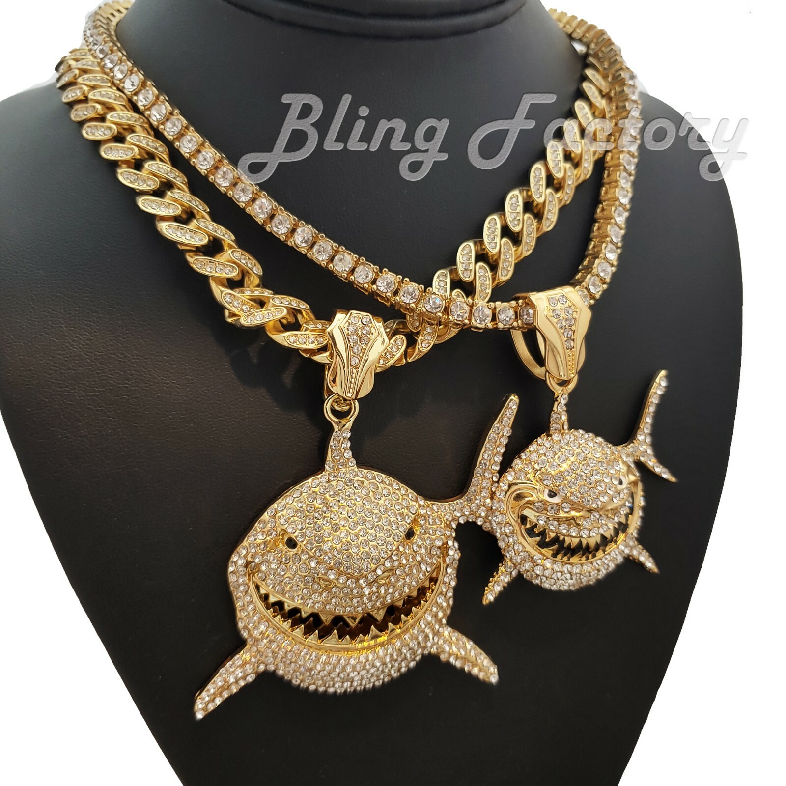 6ix9ine Iced Shark Pendant & 18" Iced Cuban & 1 Row Chain Bling ...