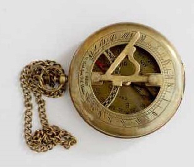 Sun Dial Pocket Watch Antique Old Gold Lustre Unusual Compass Navy ...