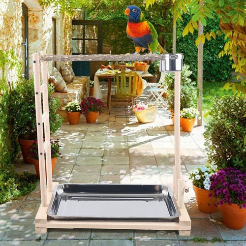 Wooden Bird Stand Rack Large Parrot Perch Playstand with Steel Tray + 2 ...