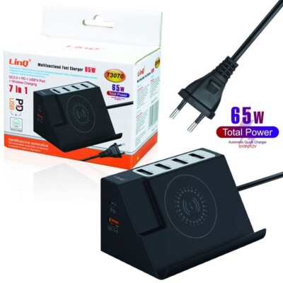 Caricabatterie Multifunzione 65W 4 Usb Ricarica Wireless QC 3.0 PD T3070 linq | eBay