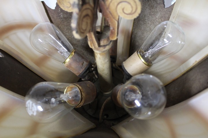 Antique Art Deco Slip Shade Light Fixture Chandelier Markel 5 Shades | eBay