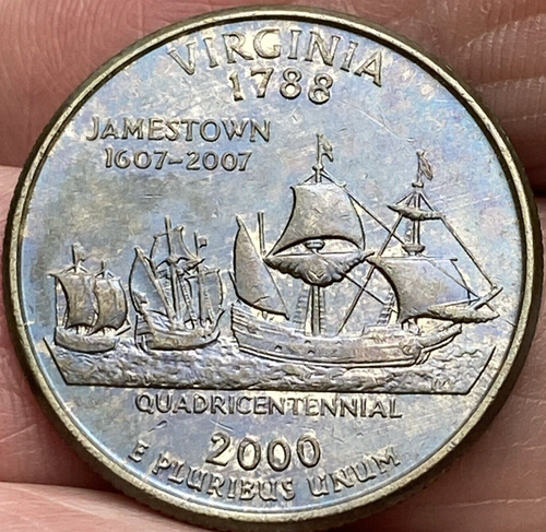 2000-P Virginia State Quarter Beautiful Lustrous Blue Toned Coin VF #8 ...