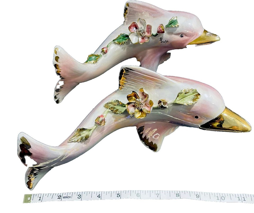 Capodimonte Italy Mother Of Pearl Glaze 2 Porcelain Dolphin Porpoise ...