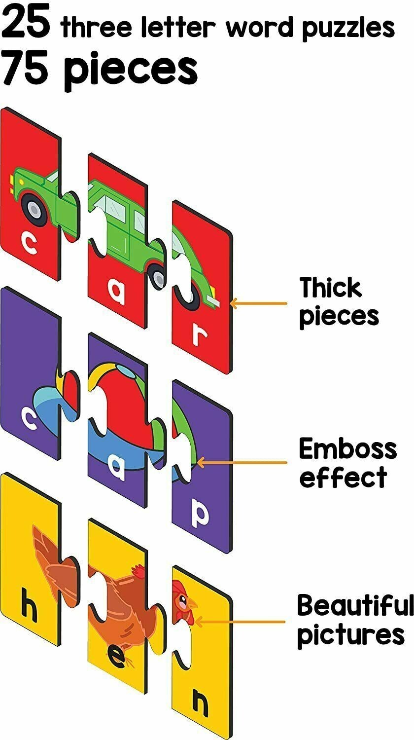 75 Pcs Spelling Puzzle - Learn to Spell 25 Three Letter Word For Kids ...