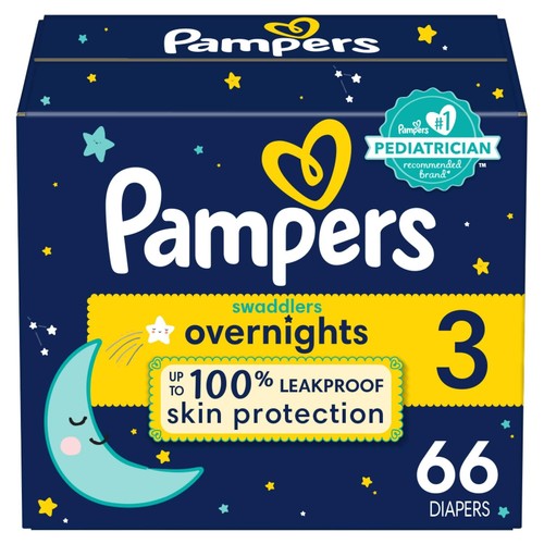 Pampers Swaddlers Overnight Diapers Size 3 50 More Absorbent Zones 12 ...