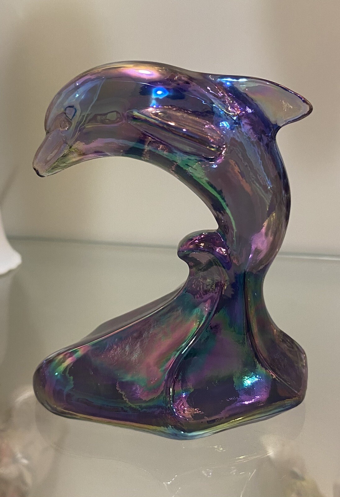 Beautiful Fenton Carnival Iridescent Stretch Glass Dolphin Figurine ...