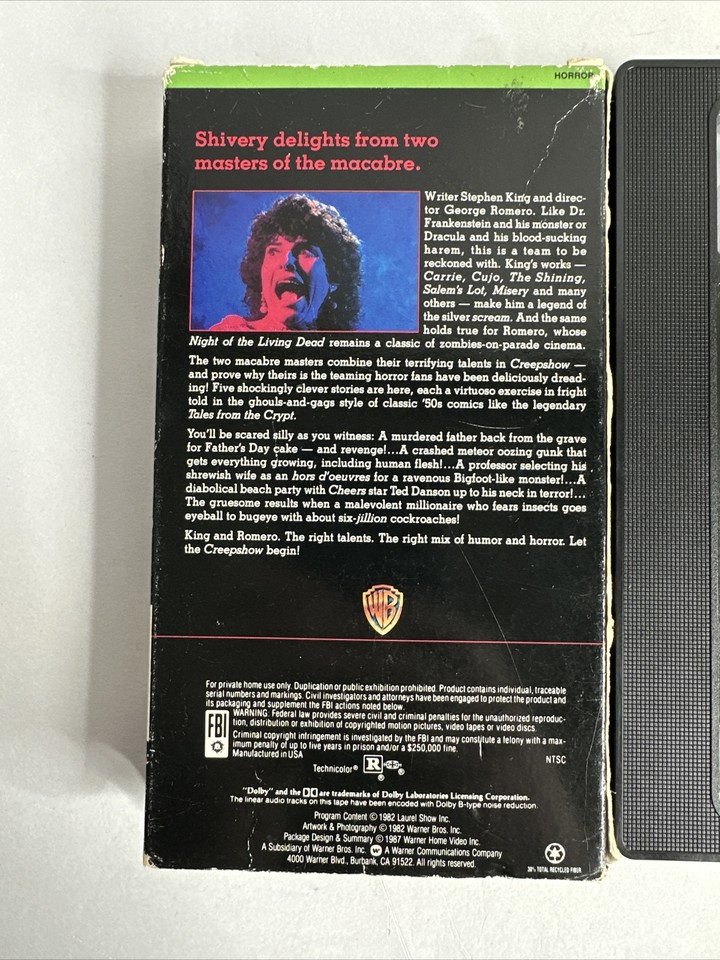 Creepshow VHS 1987 horror by Stephen King & George Romero 1982 Warner ...