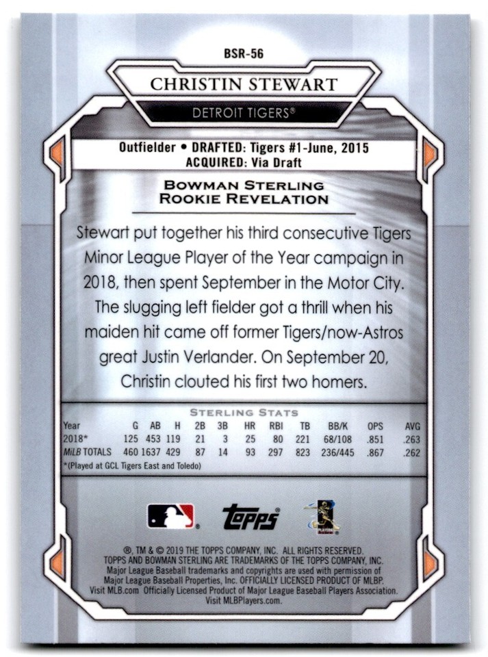 2019 Bowman Sterling Christin Stewart Rookie Detroit Tigers #BSR-56 | eBay